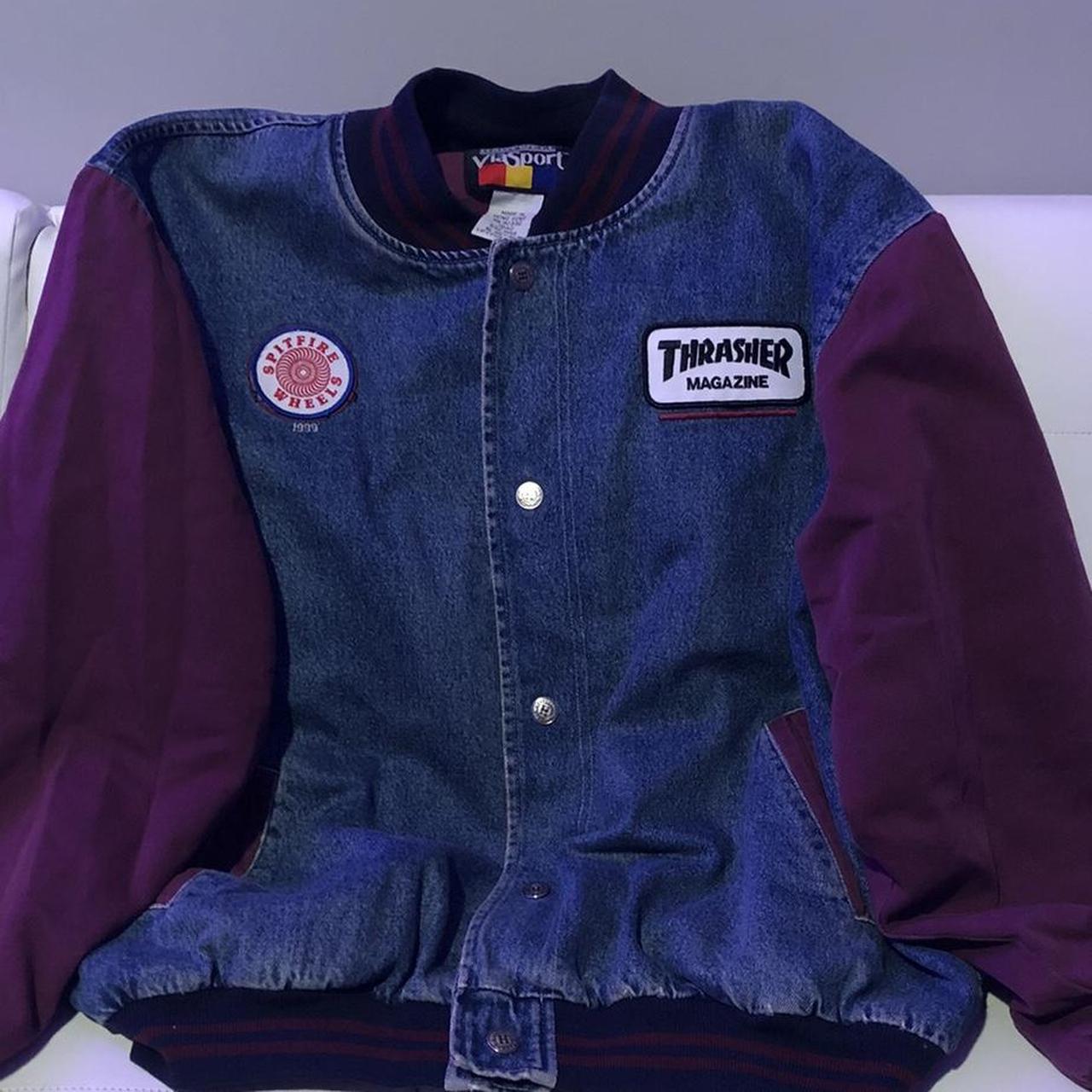 Spitfire Men's Blue and Burgundy Jacket | Depop