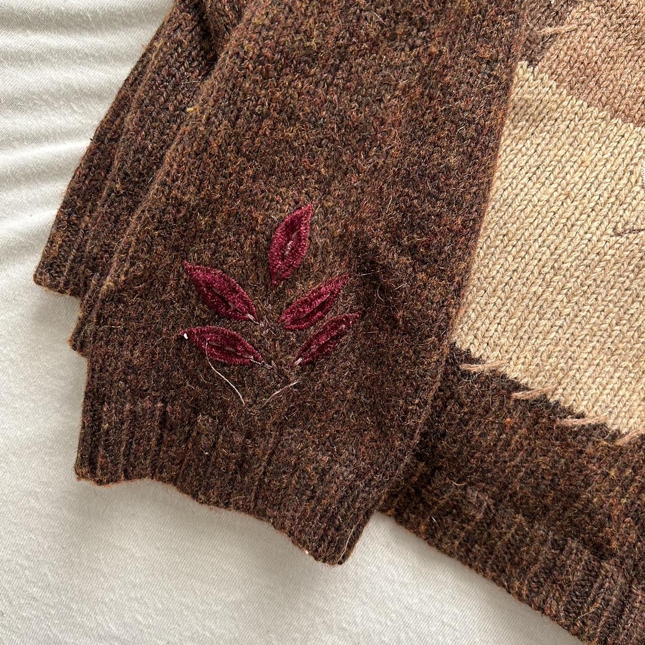Autumn brown wool patchwork jacket with leaves. Size... - Depop