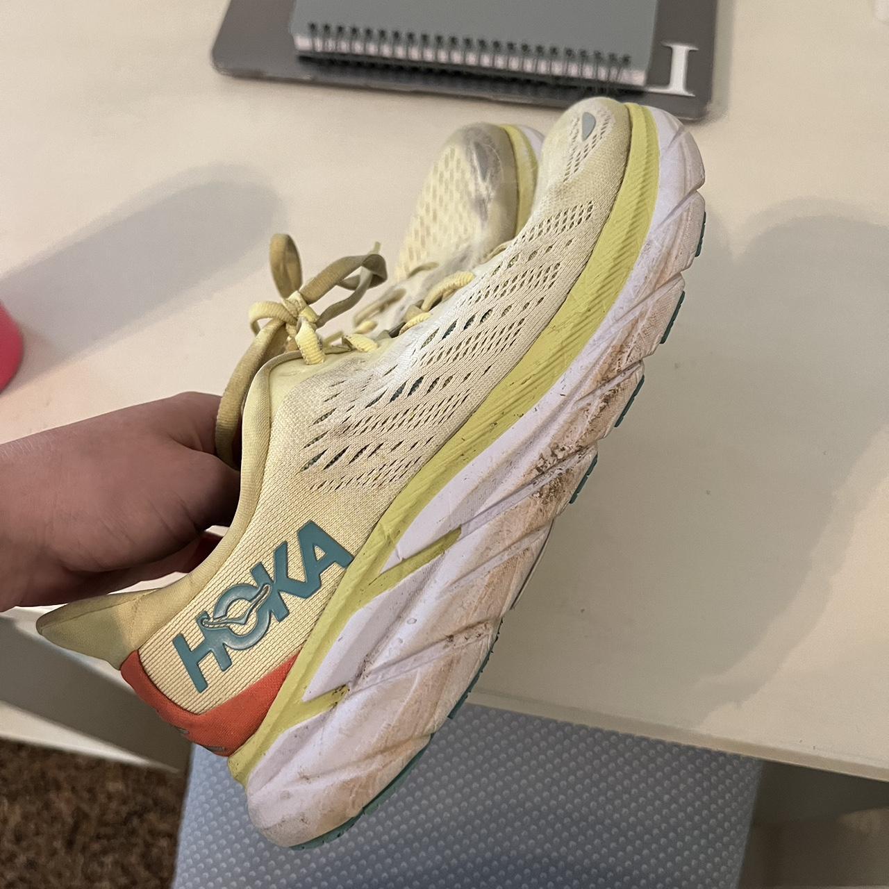 Hoka One One Women's Yellow and Cream Trainers | Depop