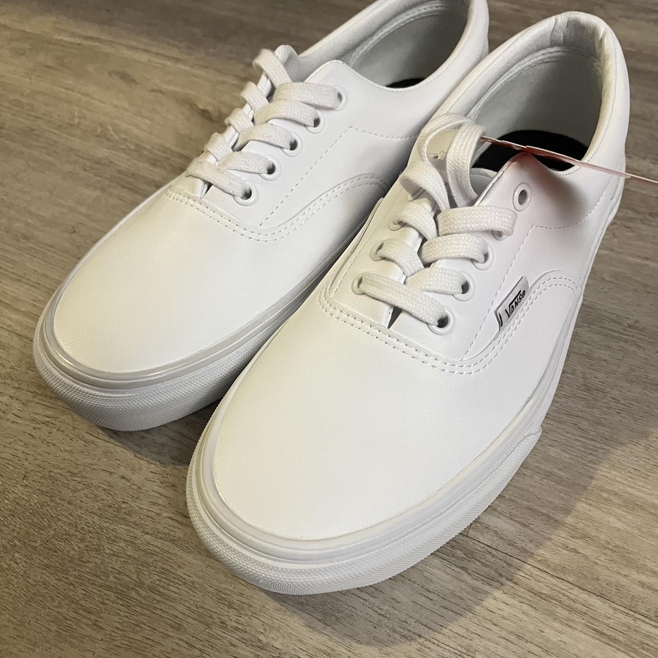 Vans Era true white leather 8.5 m new in box - Depop