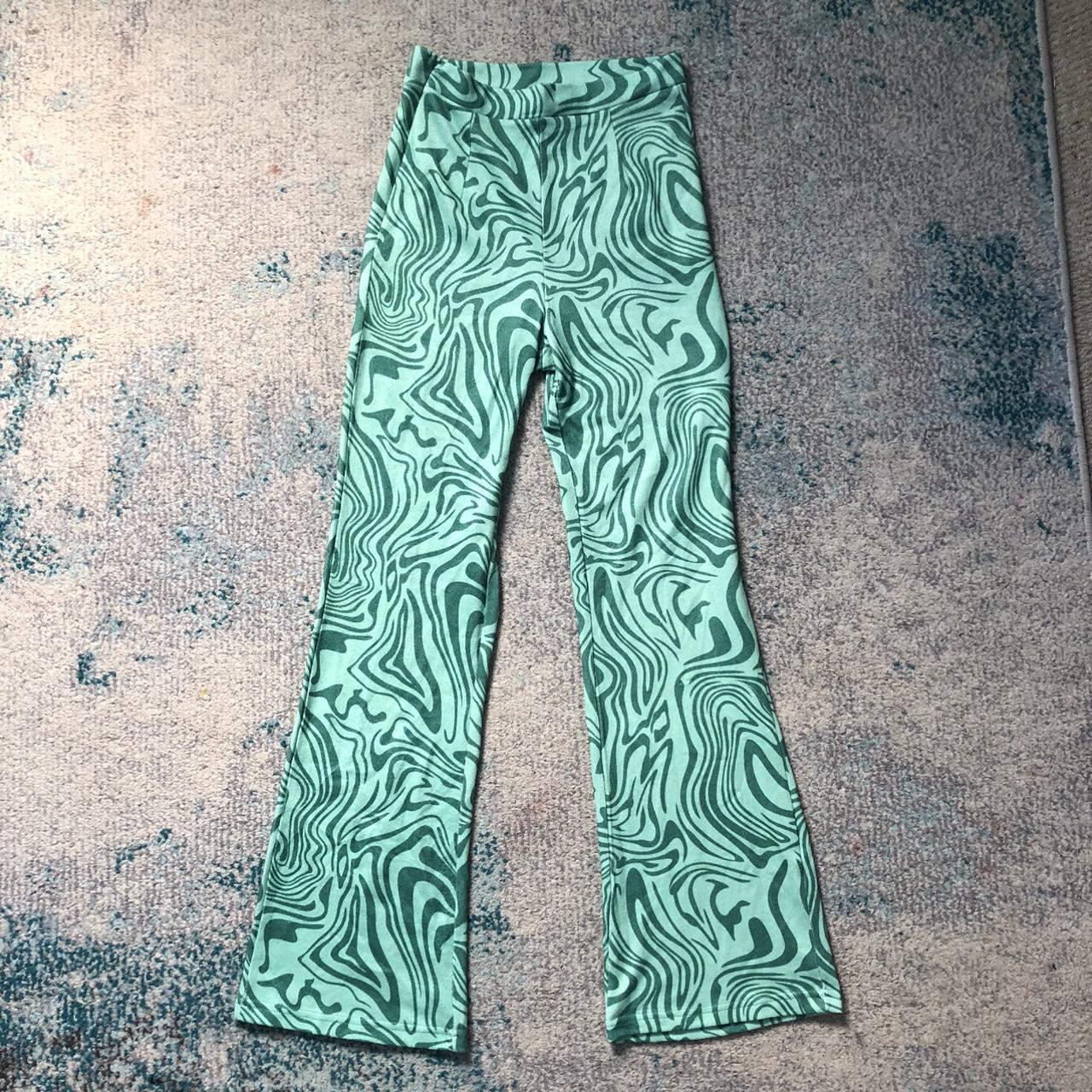 green swirl pattern flare trousers 💚 soft... - Depop