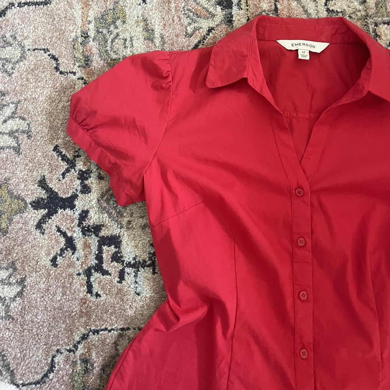 Red button up blouse. Fitted style. So cute and... - Depop
