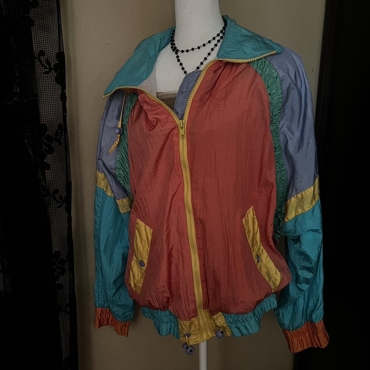 Colorful vintage 80s windbreaker jacket 🧡💙 (has... - Depop