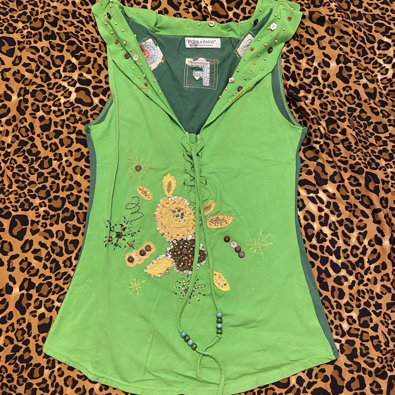 Y2k green tank w/ beaded detailing... - Depop