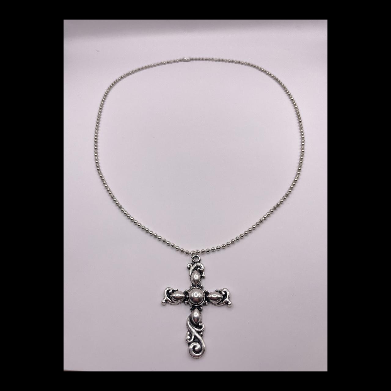 Handmade Versatile Large Silver Cross Necklace on a... - Depop