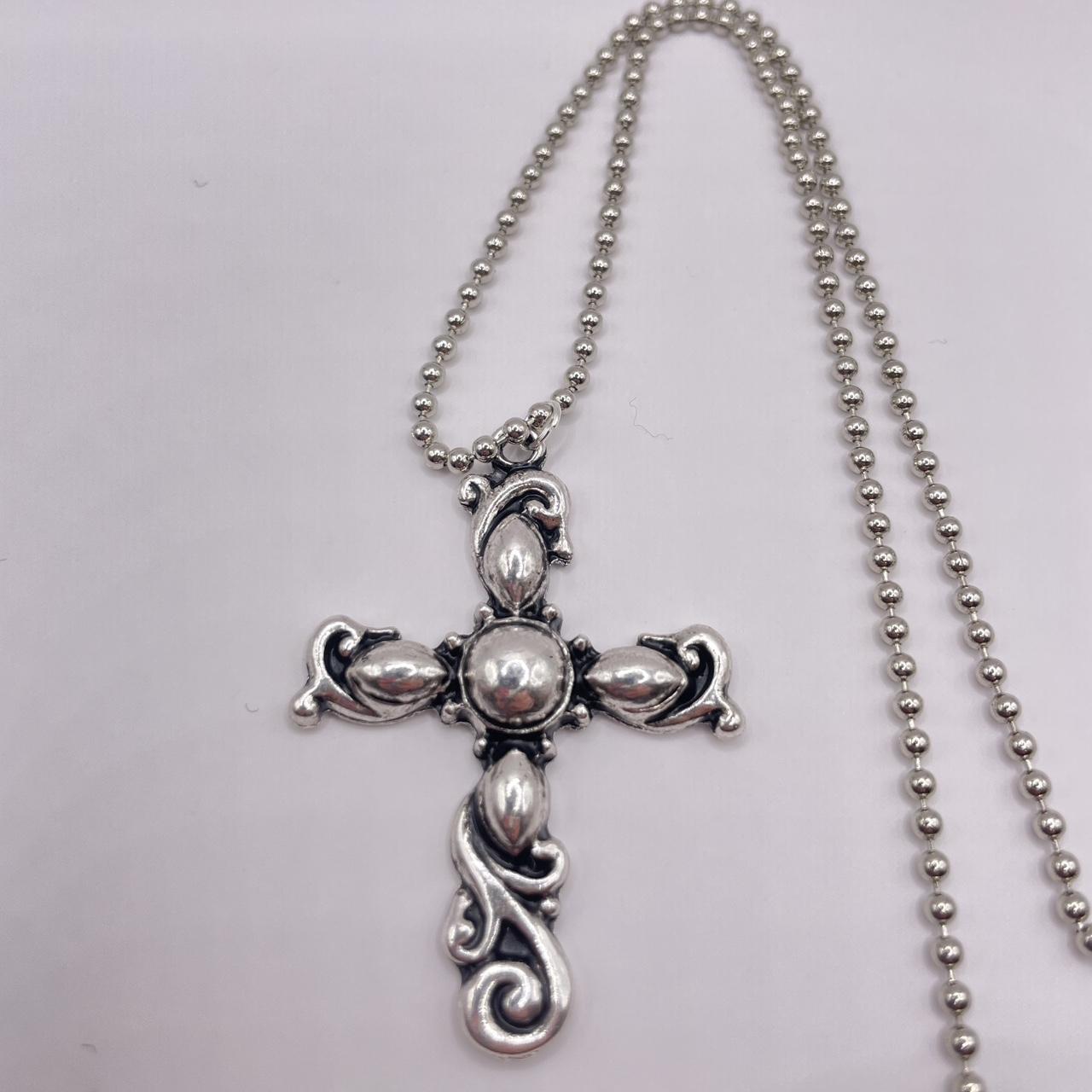 Handmade Versatile Large Silver Cross Necklace on a... - Depop