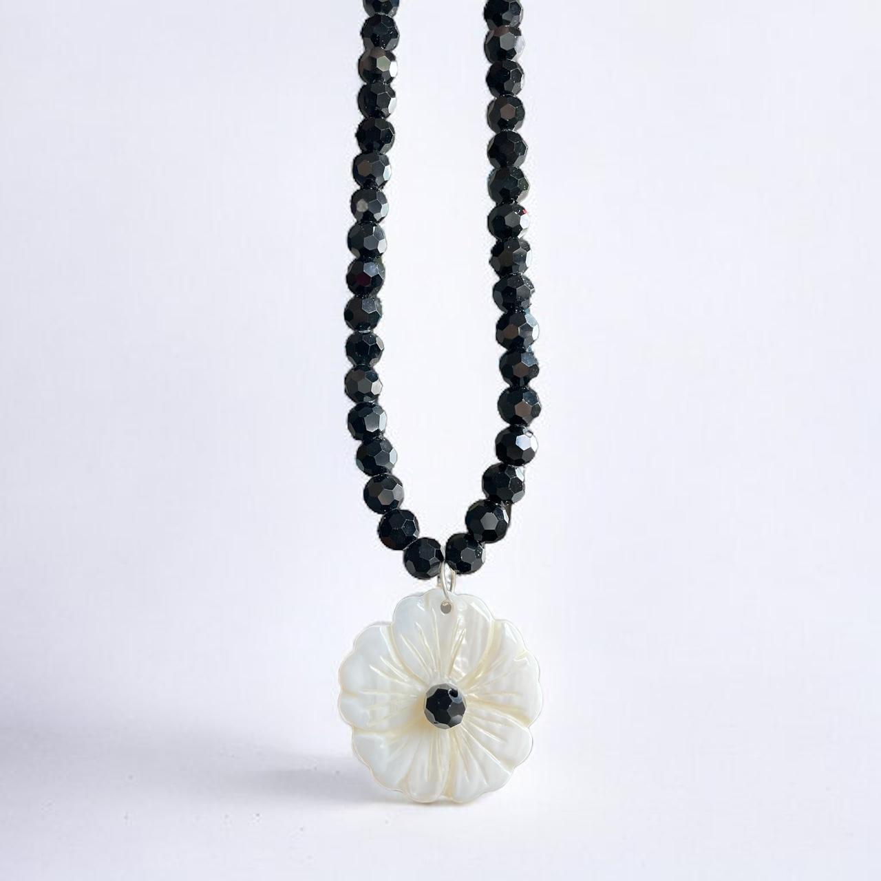 The Mother of Pearl Necklace in Black by Bleeding... - Depop