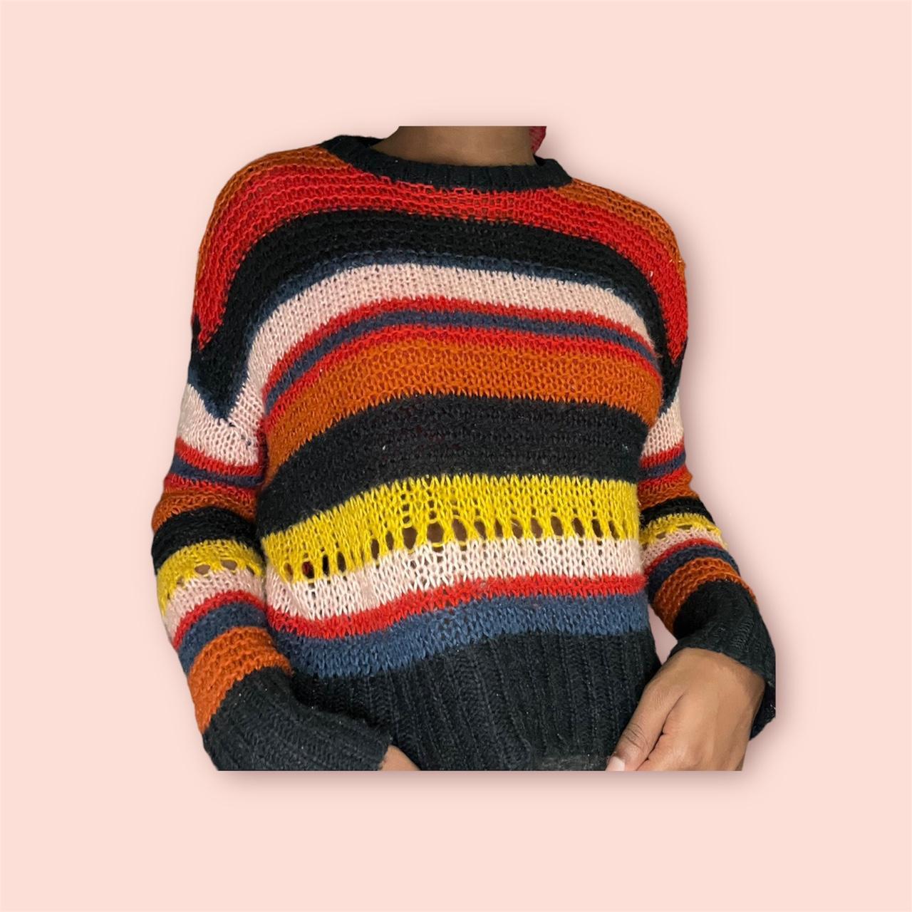 knitted multicolor sweater a bit... - Depop