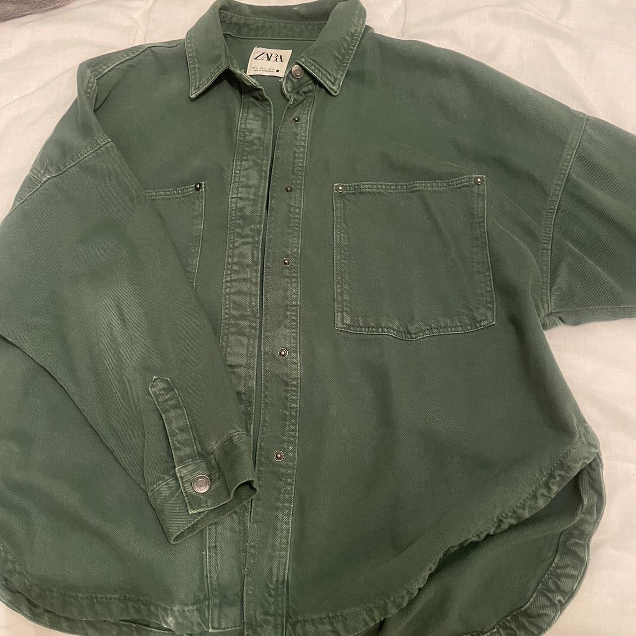 Dark green denim Zara shacket/shirt style. Size L... - Depop