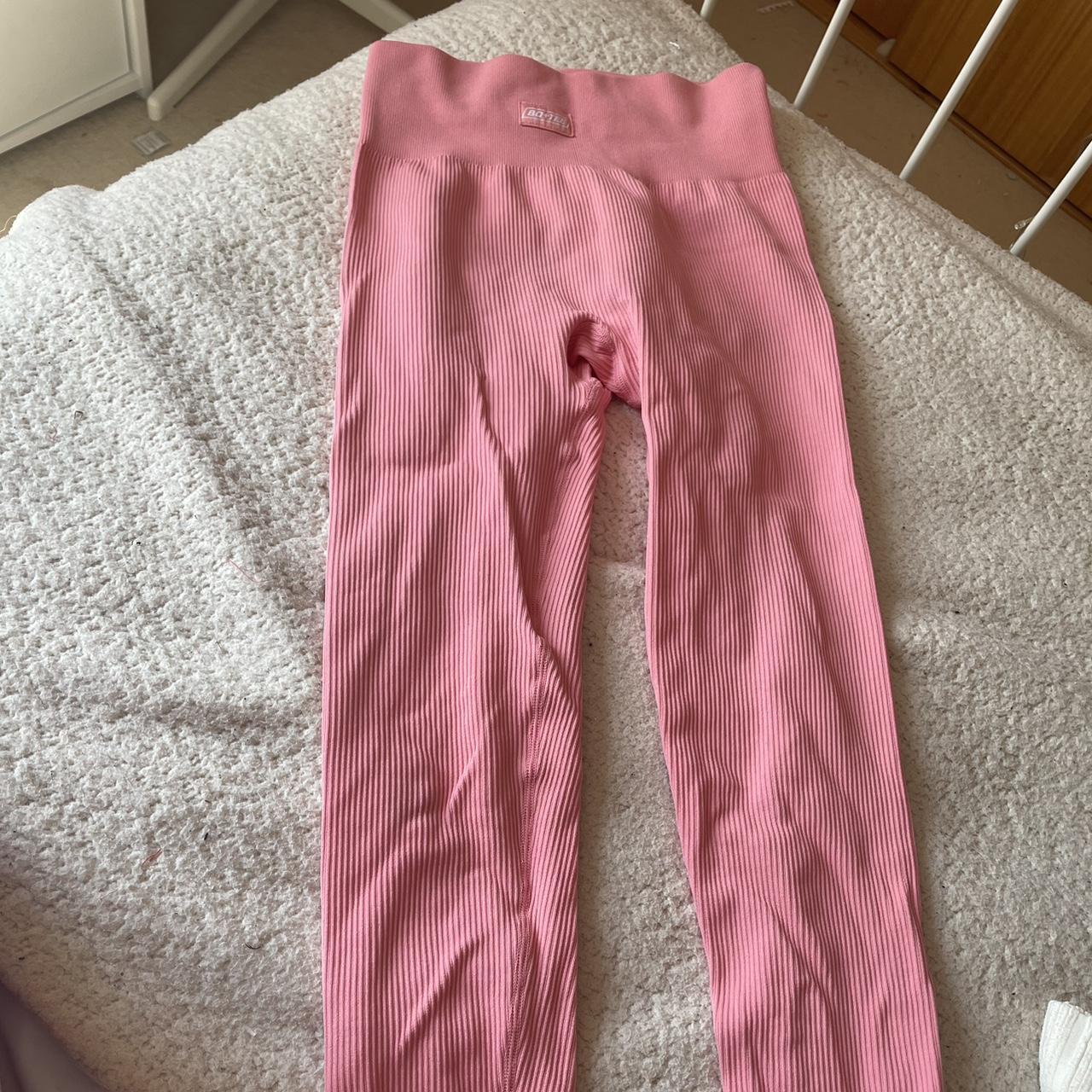 pink bo and tee gym set! Leggings and sports bra... - Depop