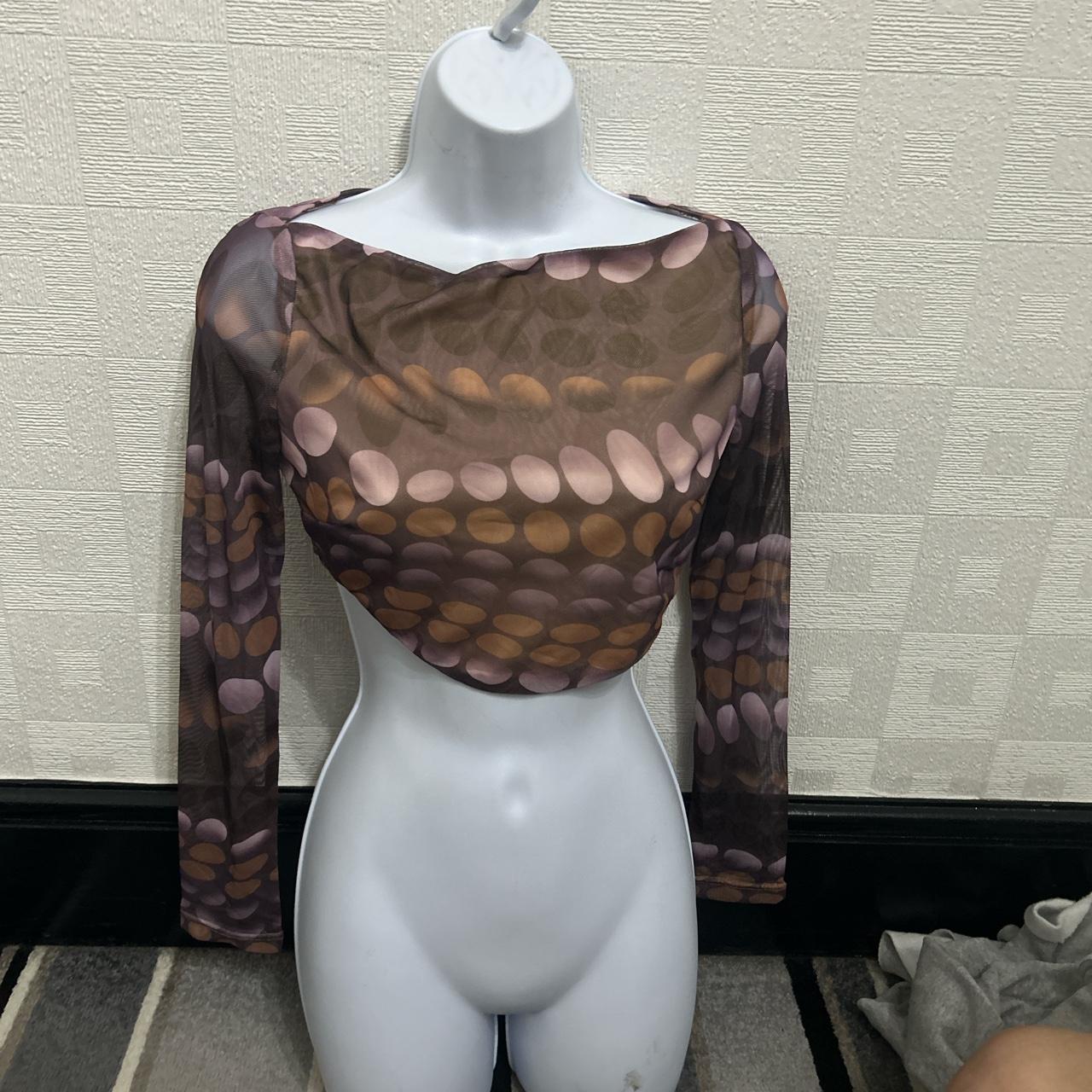mesh long sleeve crop top with circle pattern - Depop