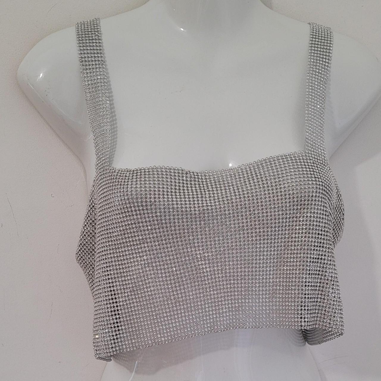 silver Duo Daze diamonte crop top with chain... - Depop
