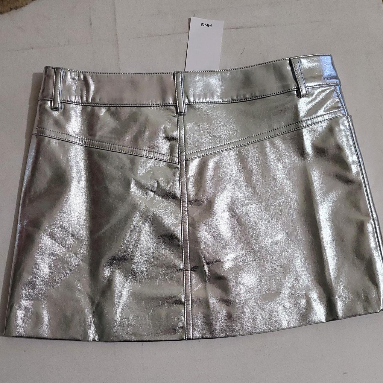 Metallic Silver MNG faux leather look short mini... - Depop