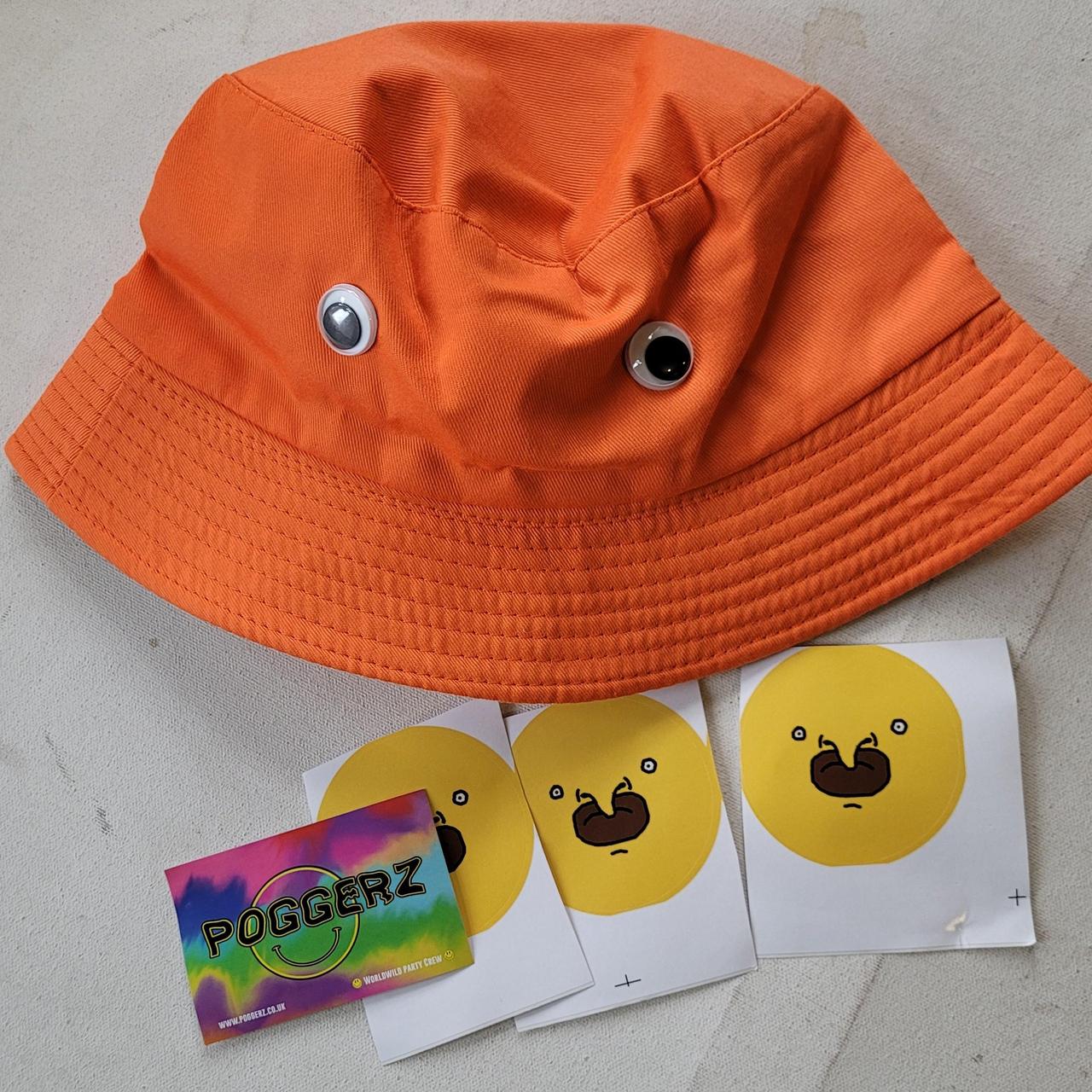 Orange Poggerz googly eye bucket hat and stickers. ... - Depop