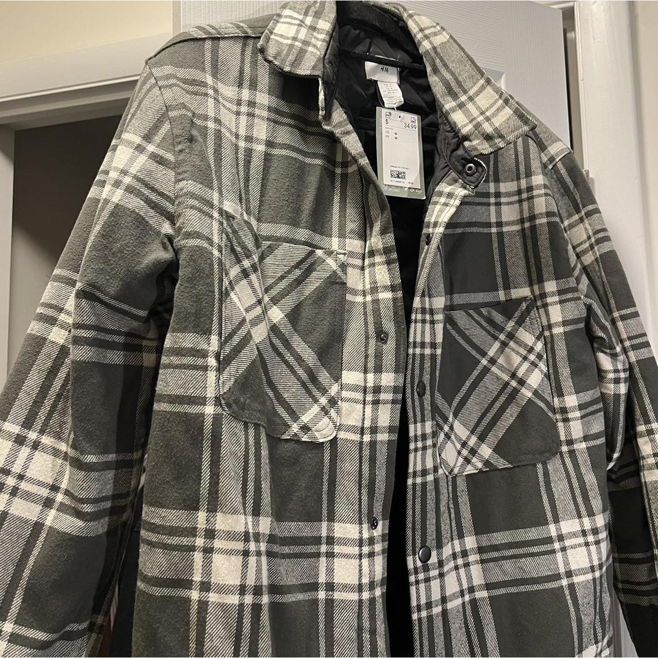 H&M green and white shacket / shirt / jacket Brand... - Depop