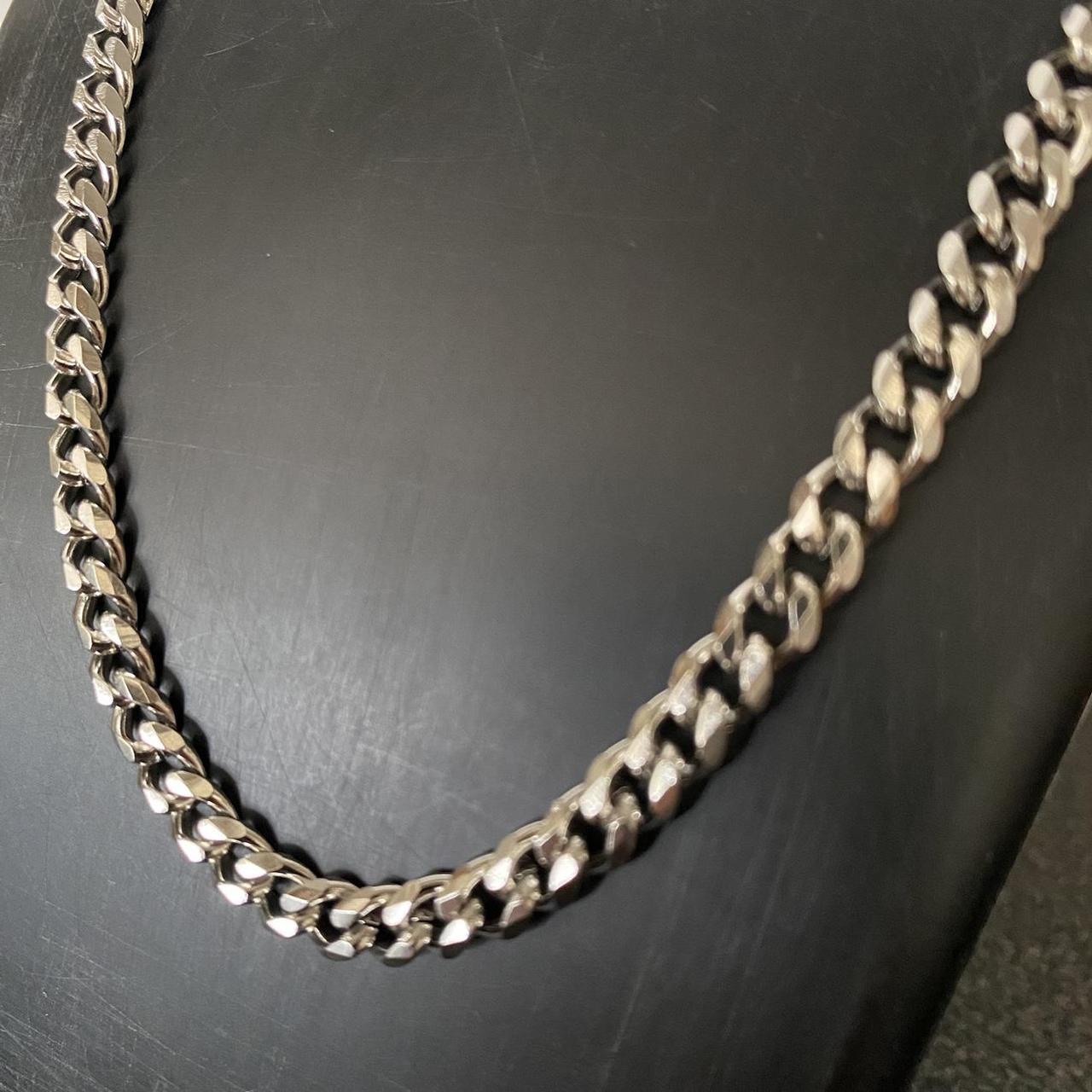 Stainless Steel Silver Cuban Chain Necklace Made of... - Depop