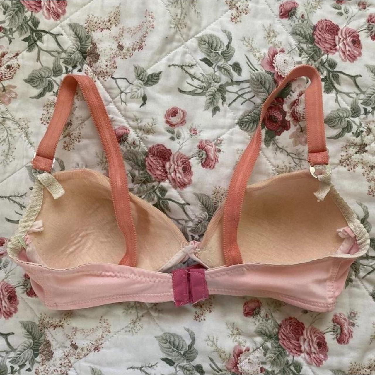 vintage 80s fairy pink lace bra w a butterfly in the... - Depop