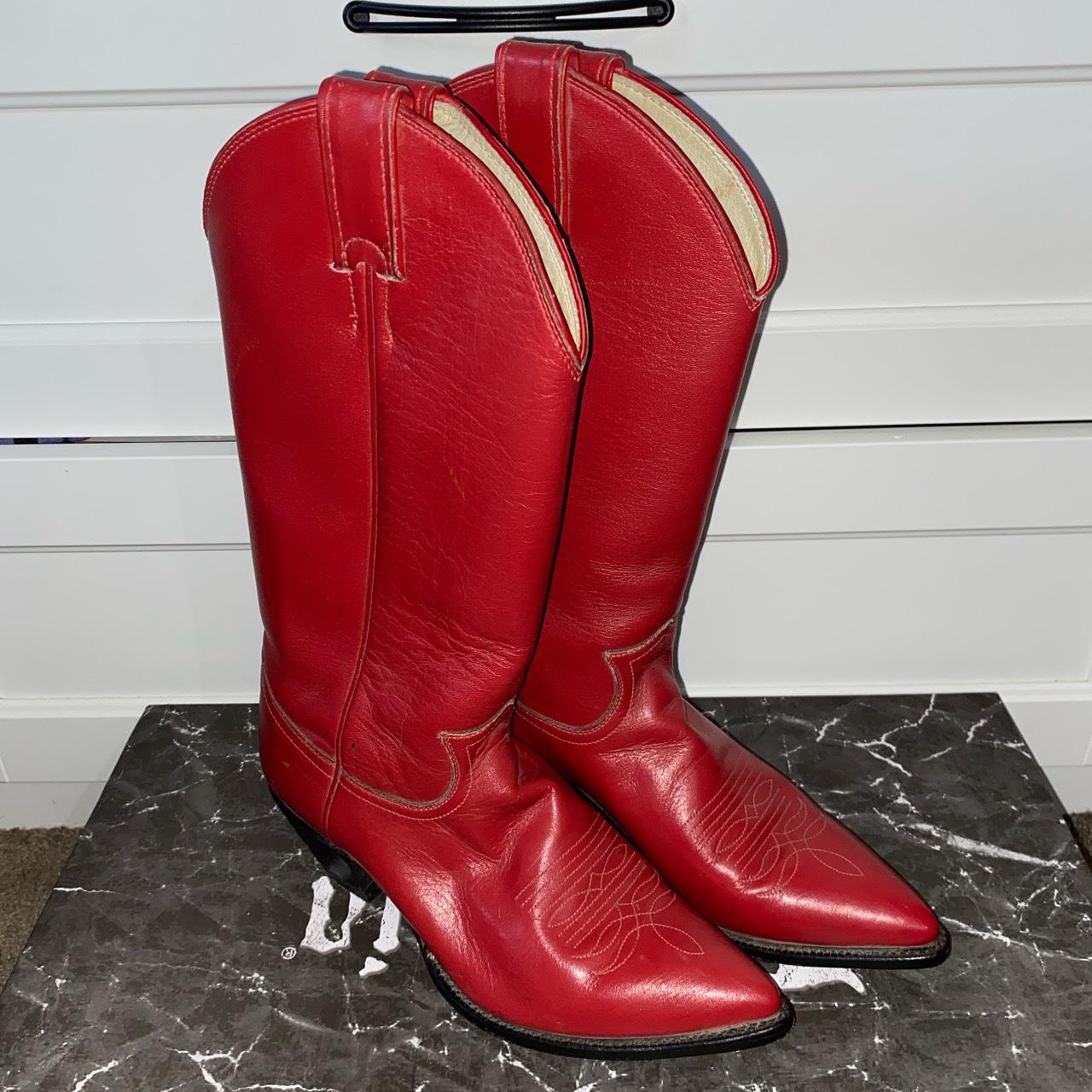 vintage red justin cowboy boots absolutely gorgeous... - Depop