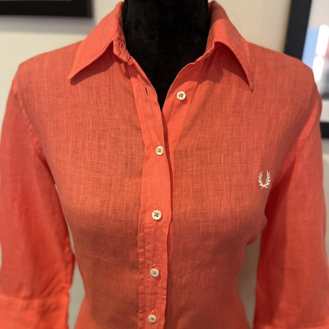 Fred Perry Women’s 100% Linen Red Shirt Slim Fit... - Depop