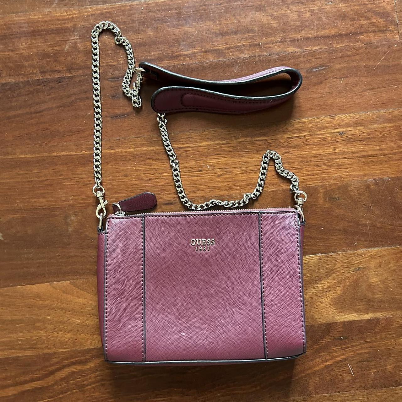 Plum coloured Guess crossbody bag, only used... - Depop