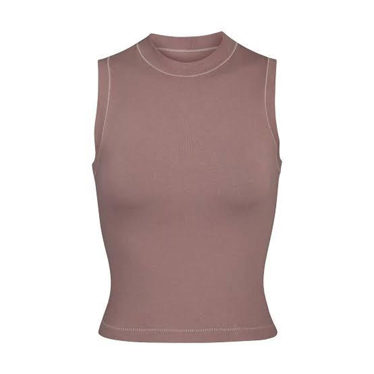 SKIMS COTTON JERSEY MOCK NECK TANK in umber brand... - Depop