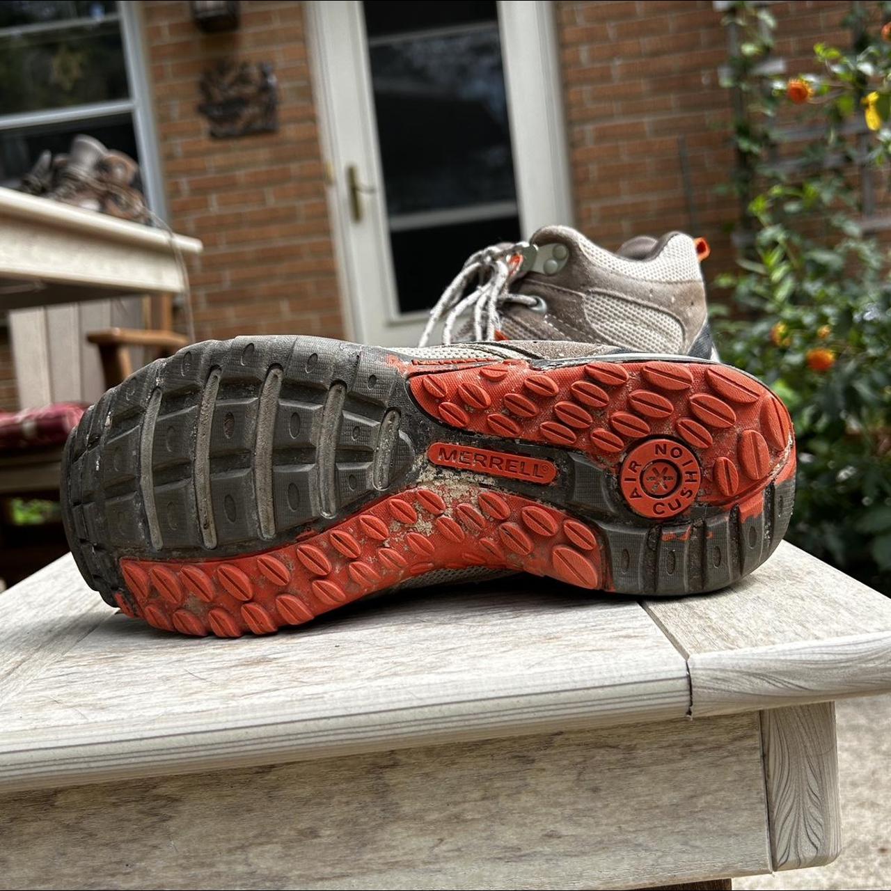 Merrell orange and brown hiking boots gently... - Depop