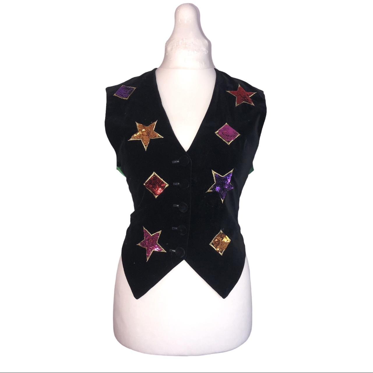 Beautiful black velvet vest with sequin stars by... - Depop