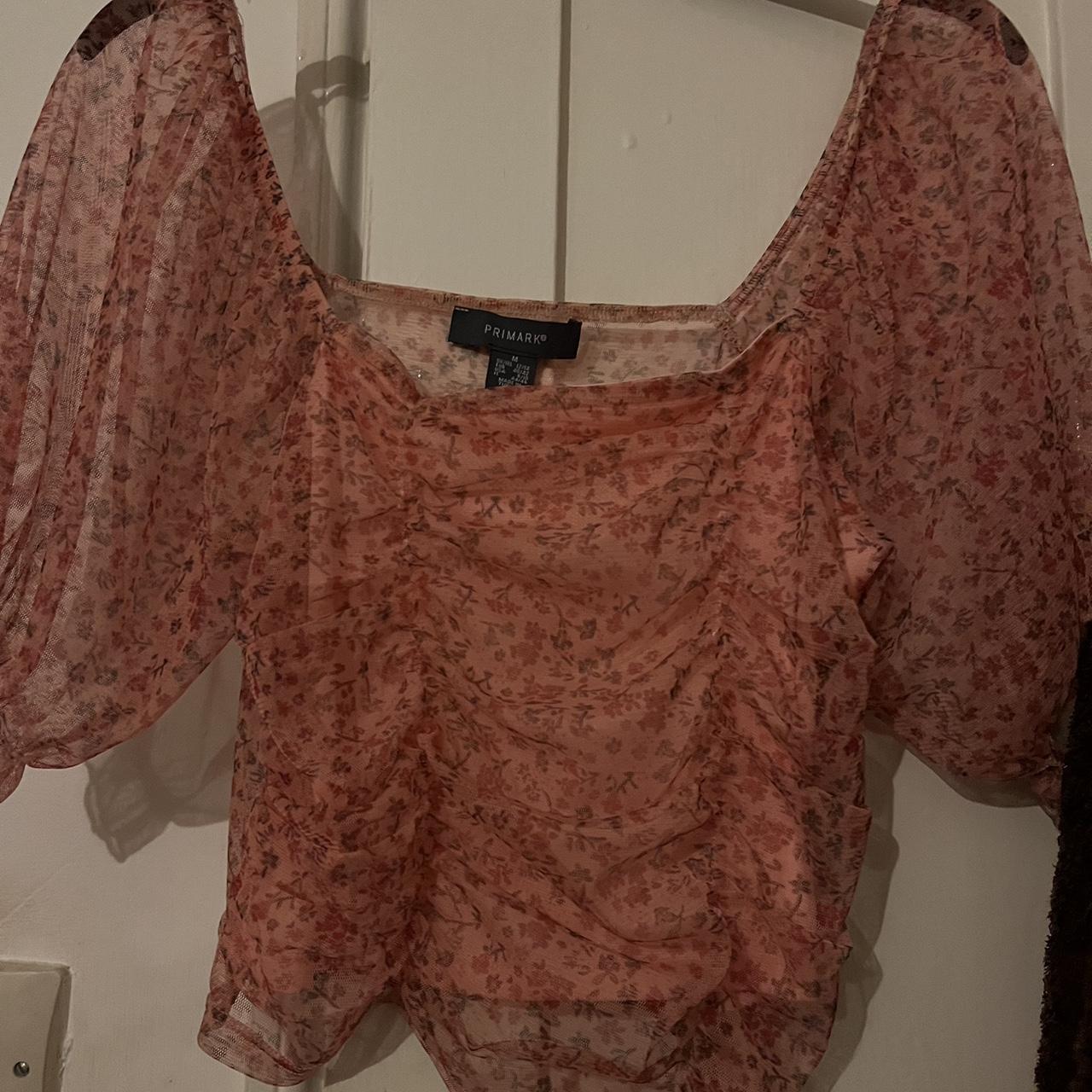 Primark Pink Floral Ditsy Summer Short Sleeve Sheer... - Depop