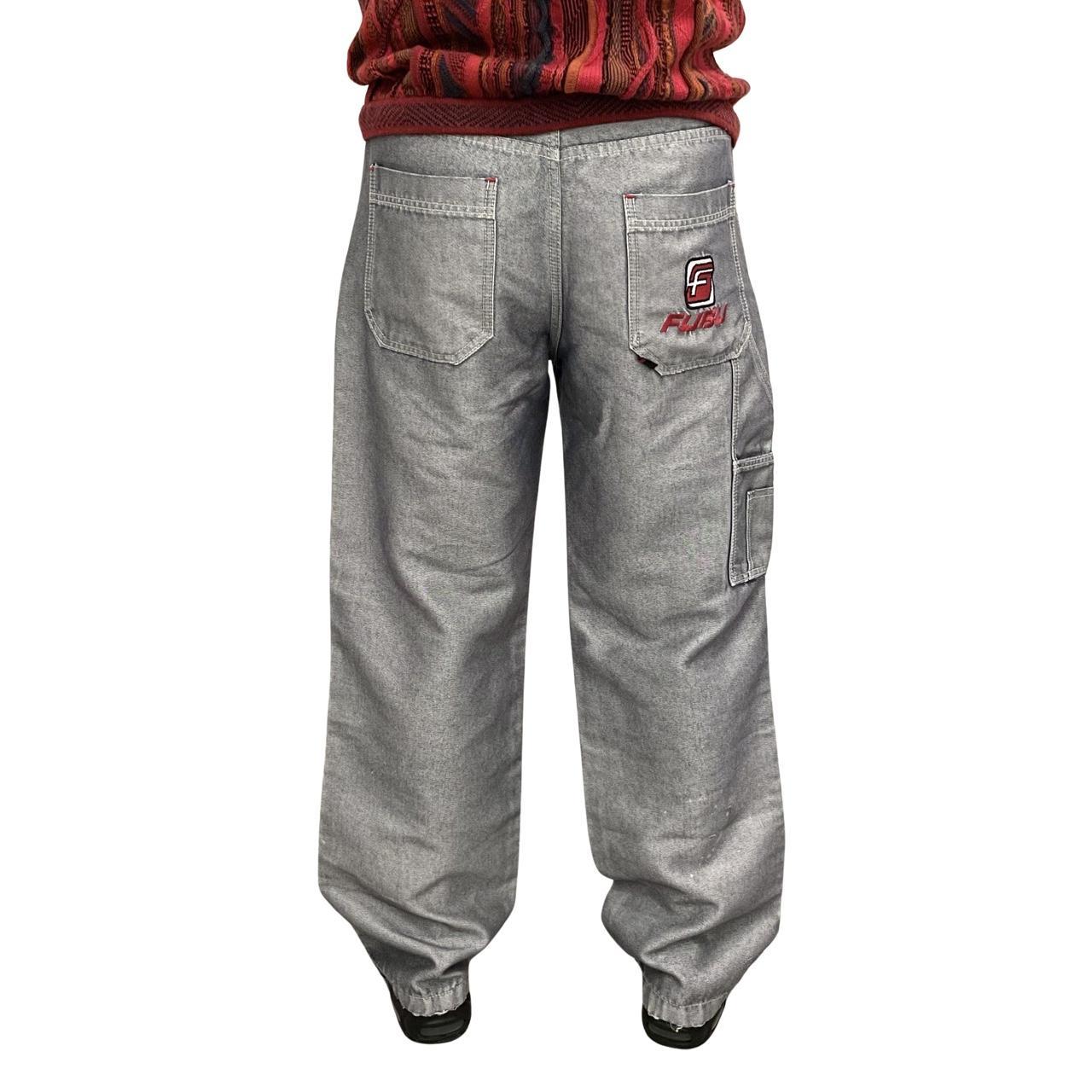 FUBU baggy jeans silver shiny baggy jeans with... - Depop