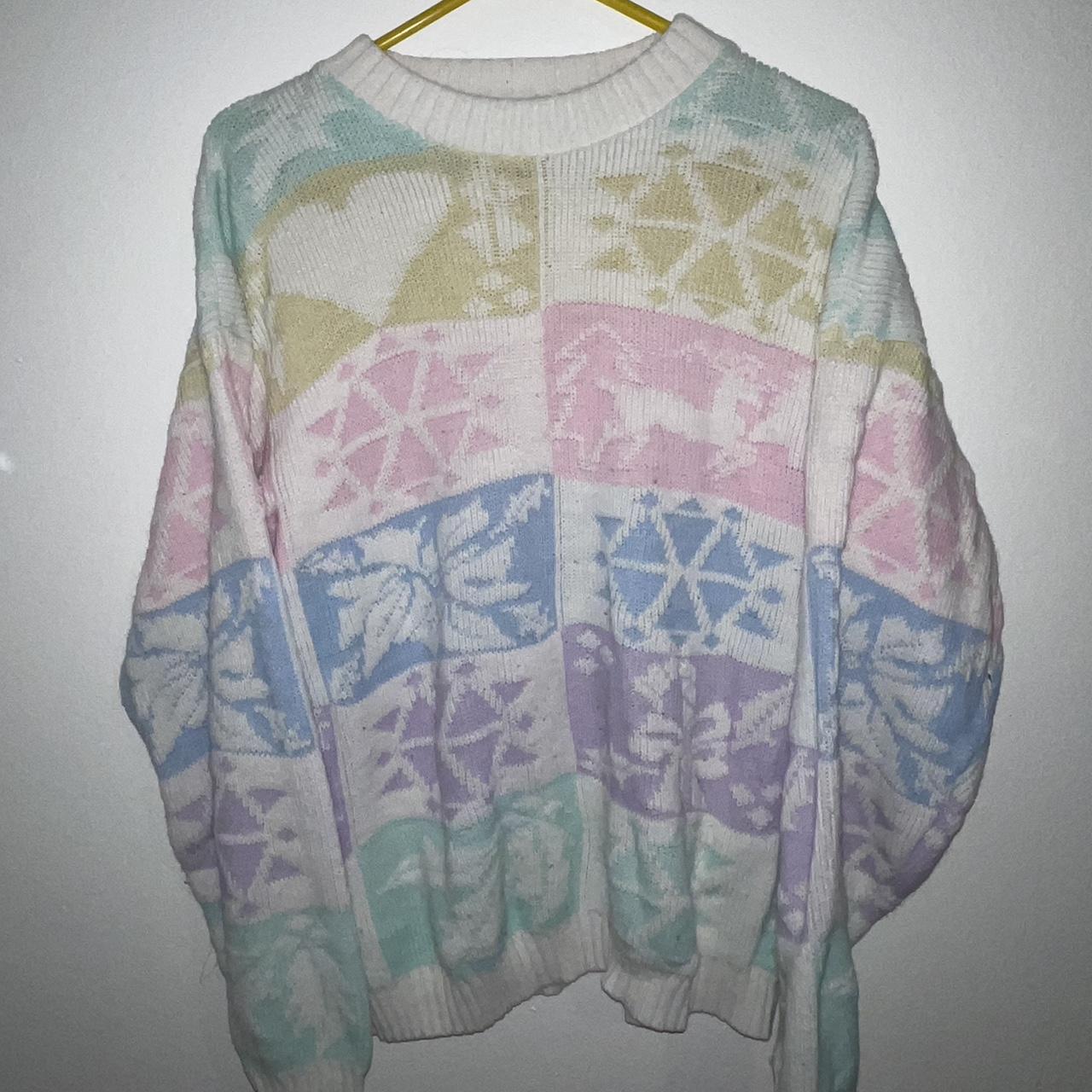 80s PASTEL GRANDMA SWEATER. **deadstock** SIZE: L/XL... | Depop