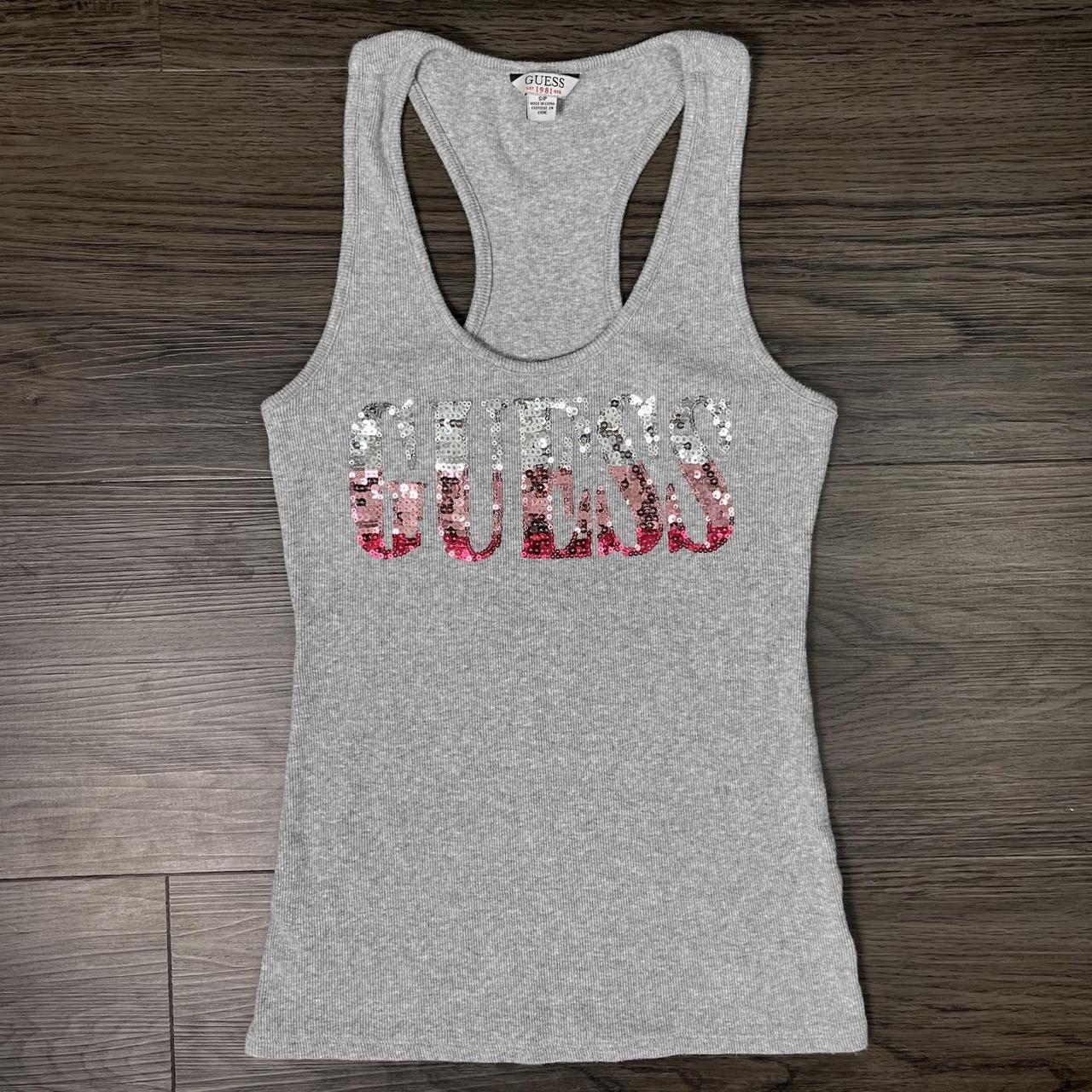 Guess Sequin Tank Top light grey ribbed tank top... | Depop