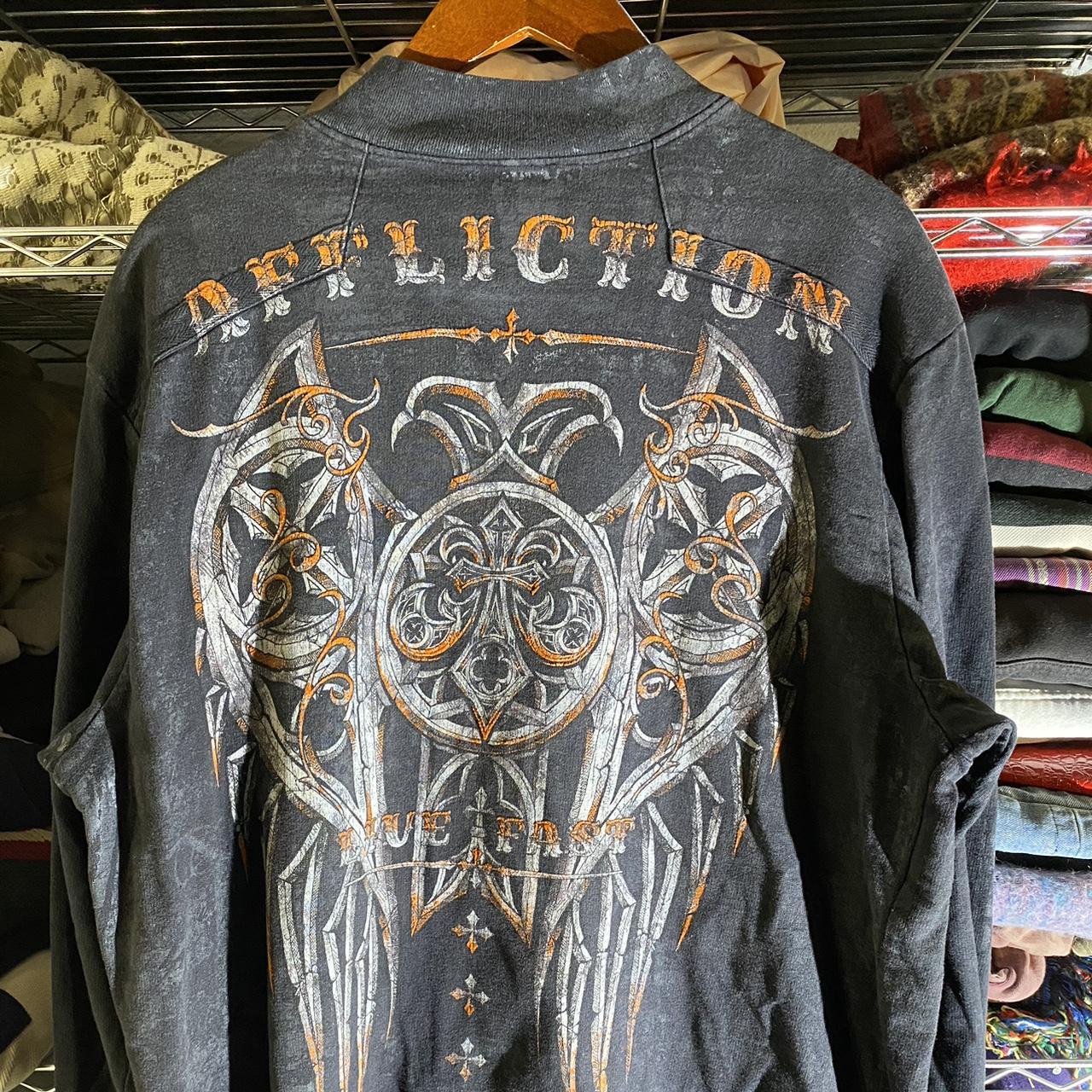 Affliction cross,& wings acid wash gray full zip... - Depop