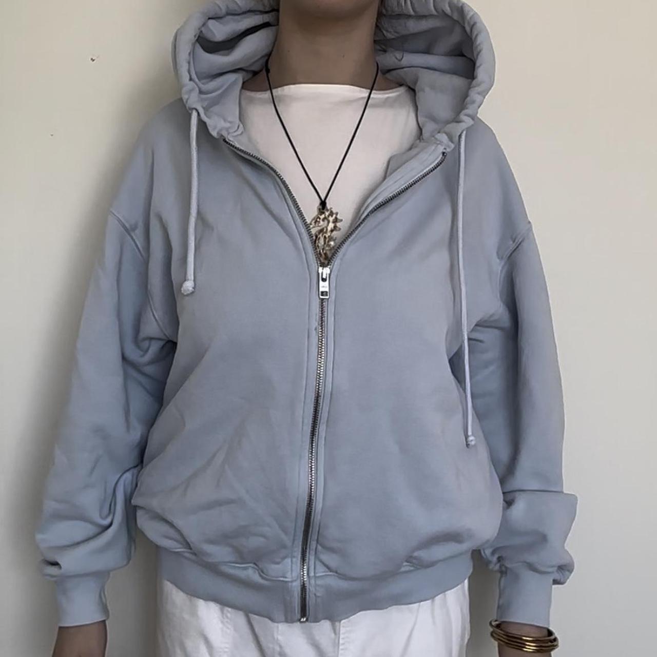Aritzia Wilfred Free baby blue zip up hoodie Size 2,... - Depop