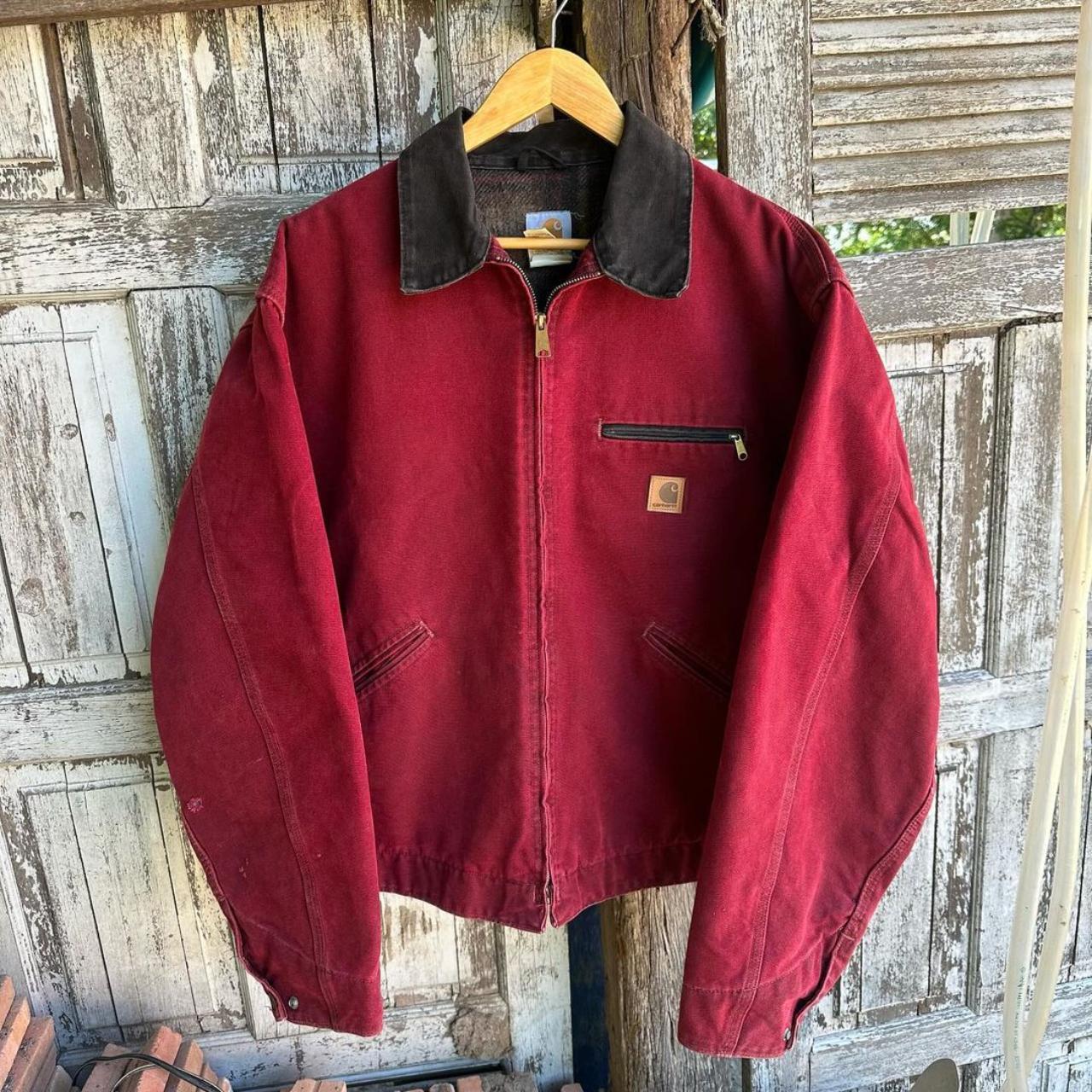 Faded Red Crimson Vintage Carhartt Detroit Jacket... - Depop