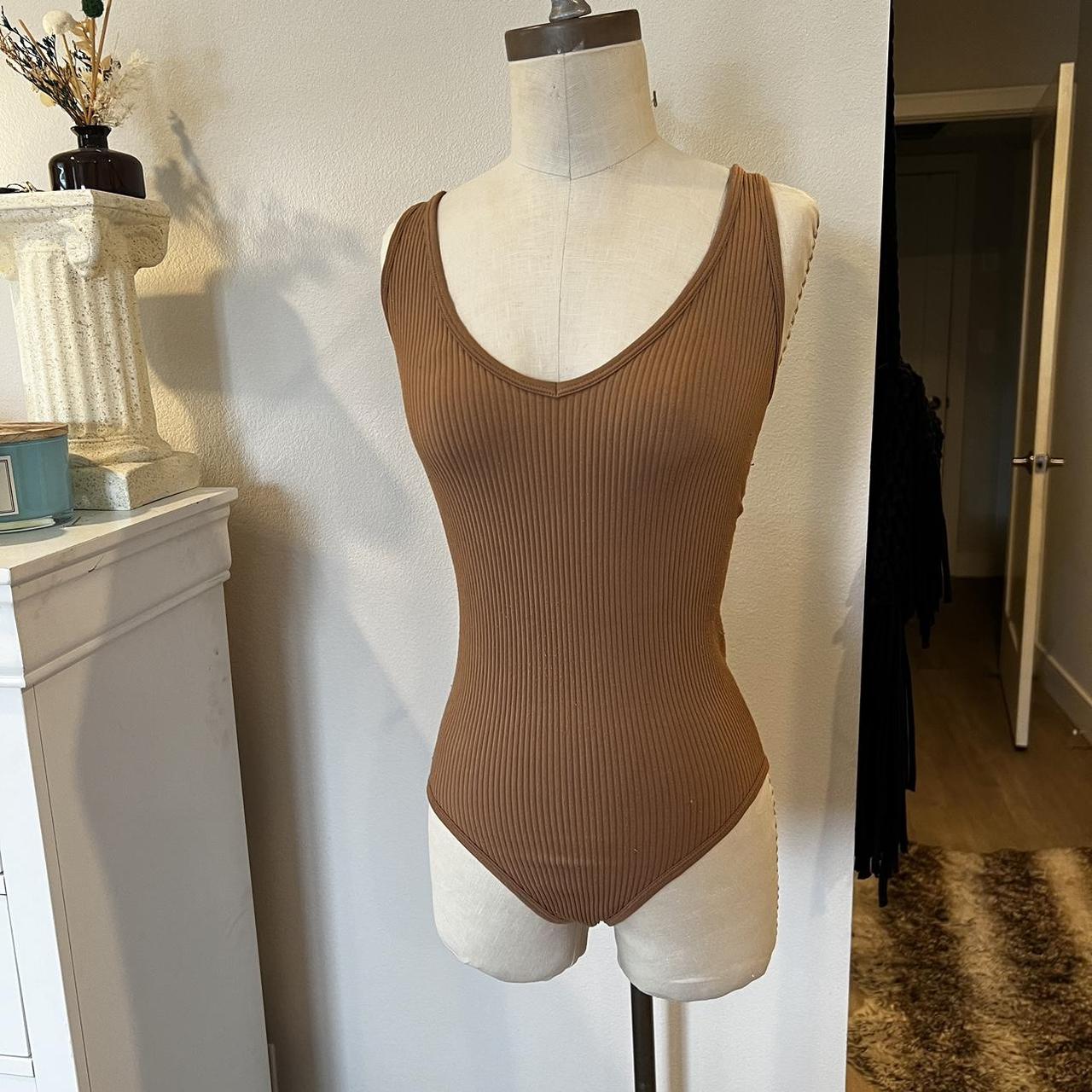 Tan/Brown Bodysuit #bodysuit #lounge - Depop