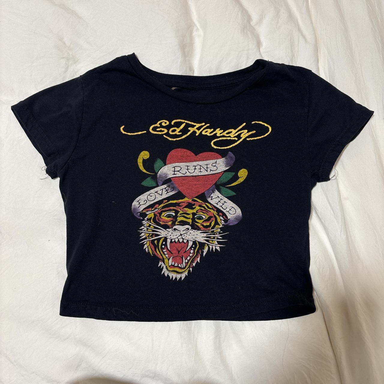 Ed Hardy black & red baby tee super cute and easy to... | Depop