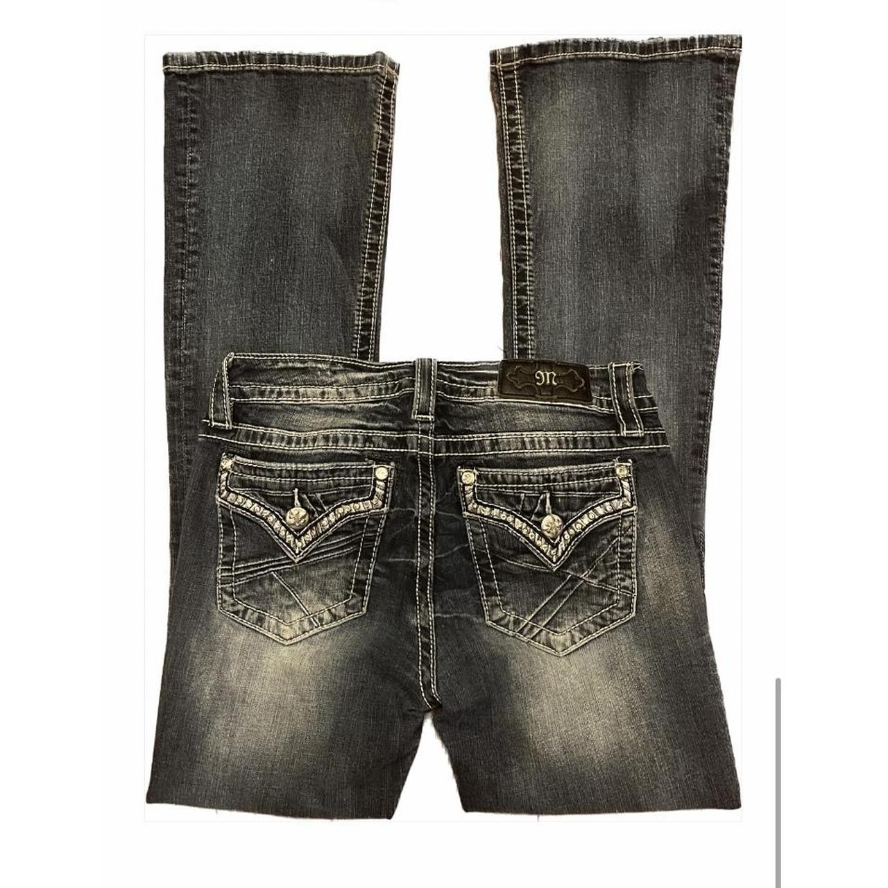 Dark blue bedazzled bootcut low rise miss me jeans... - Depop