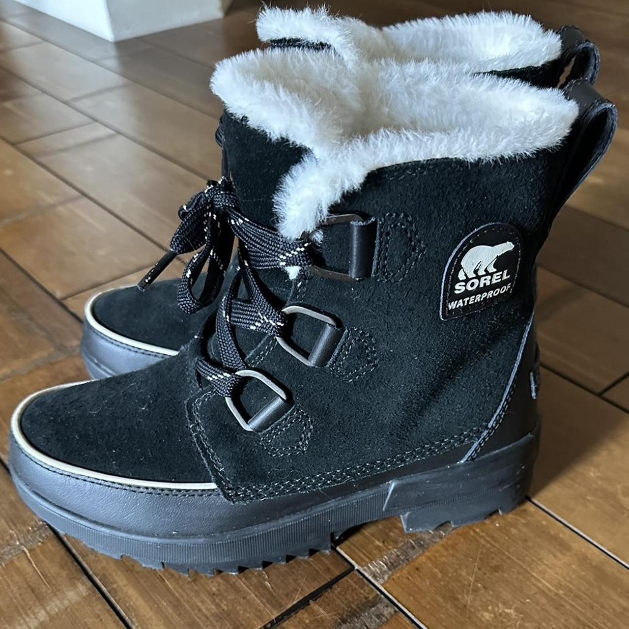 women's black sorel waterproof winter boots. size... - Depop