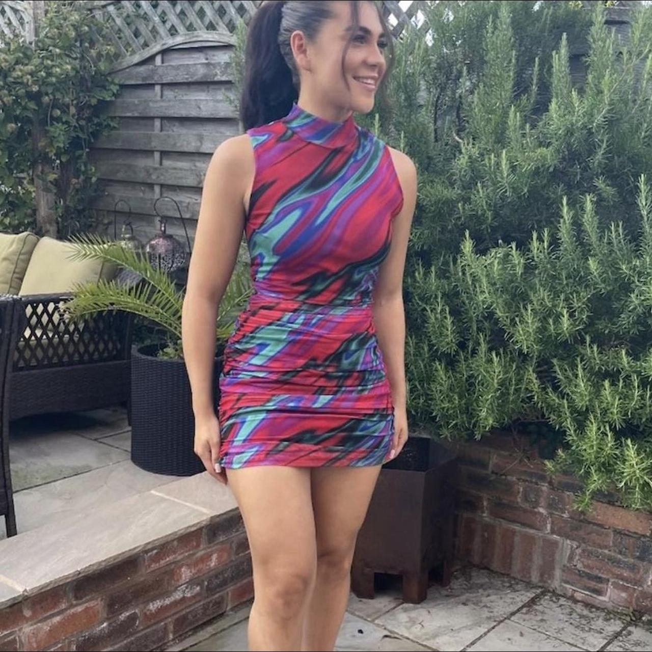 Ruched and ready red swirl dress, only worn once.... - Depop