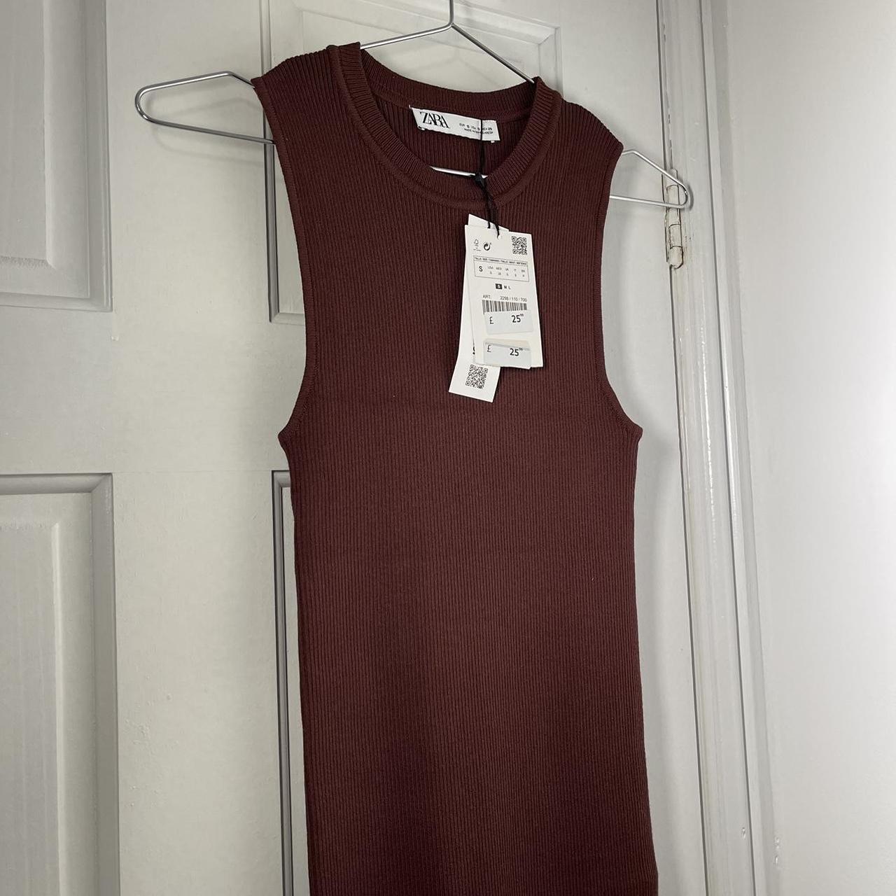 Zara ribbed midi dress Zara brown ribbed dress... - Depop