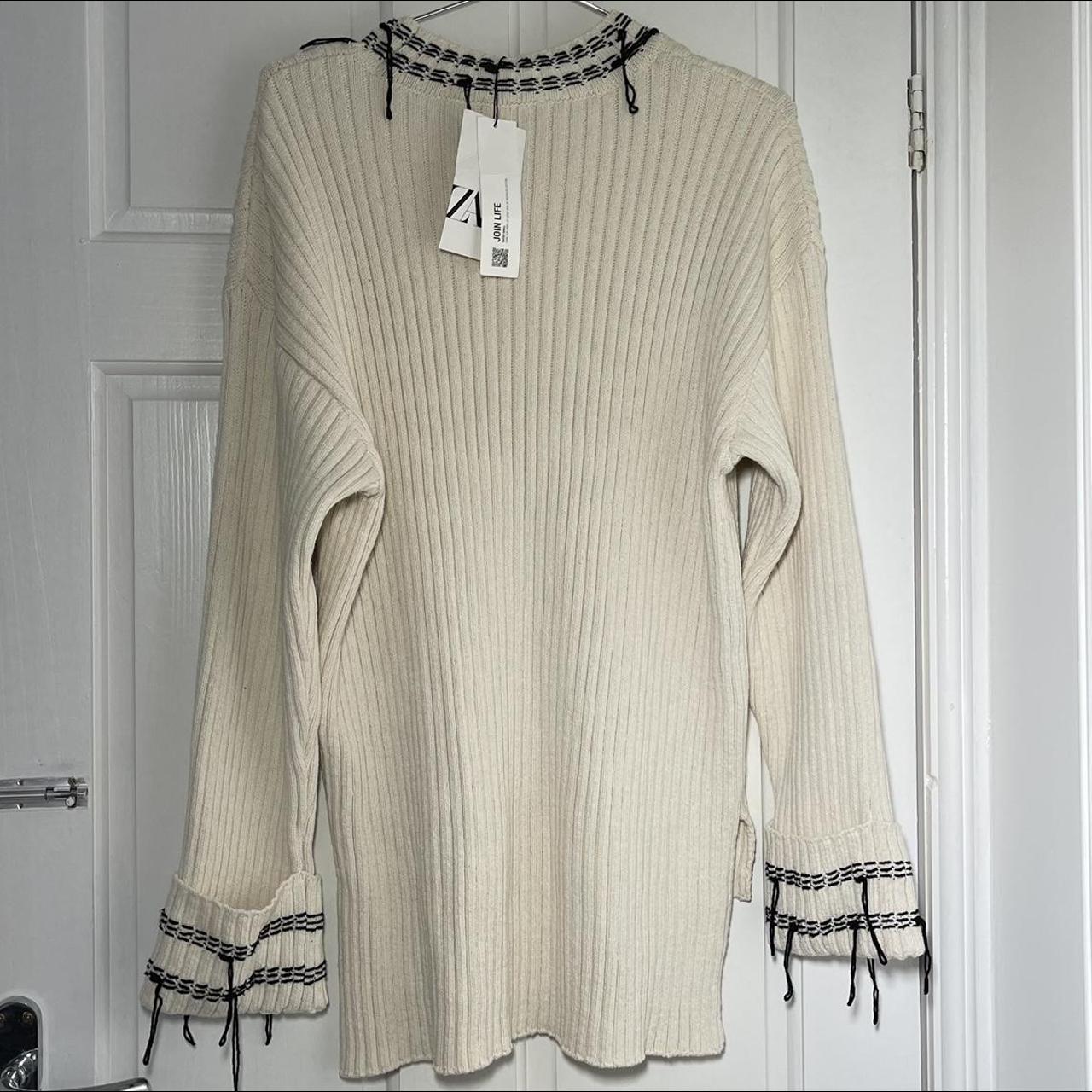 Zara Womens Black And Cream Jumper Depop