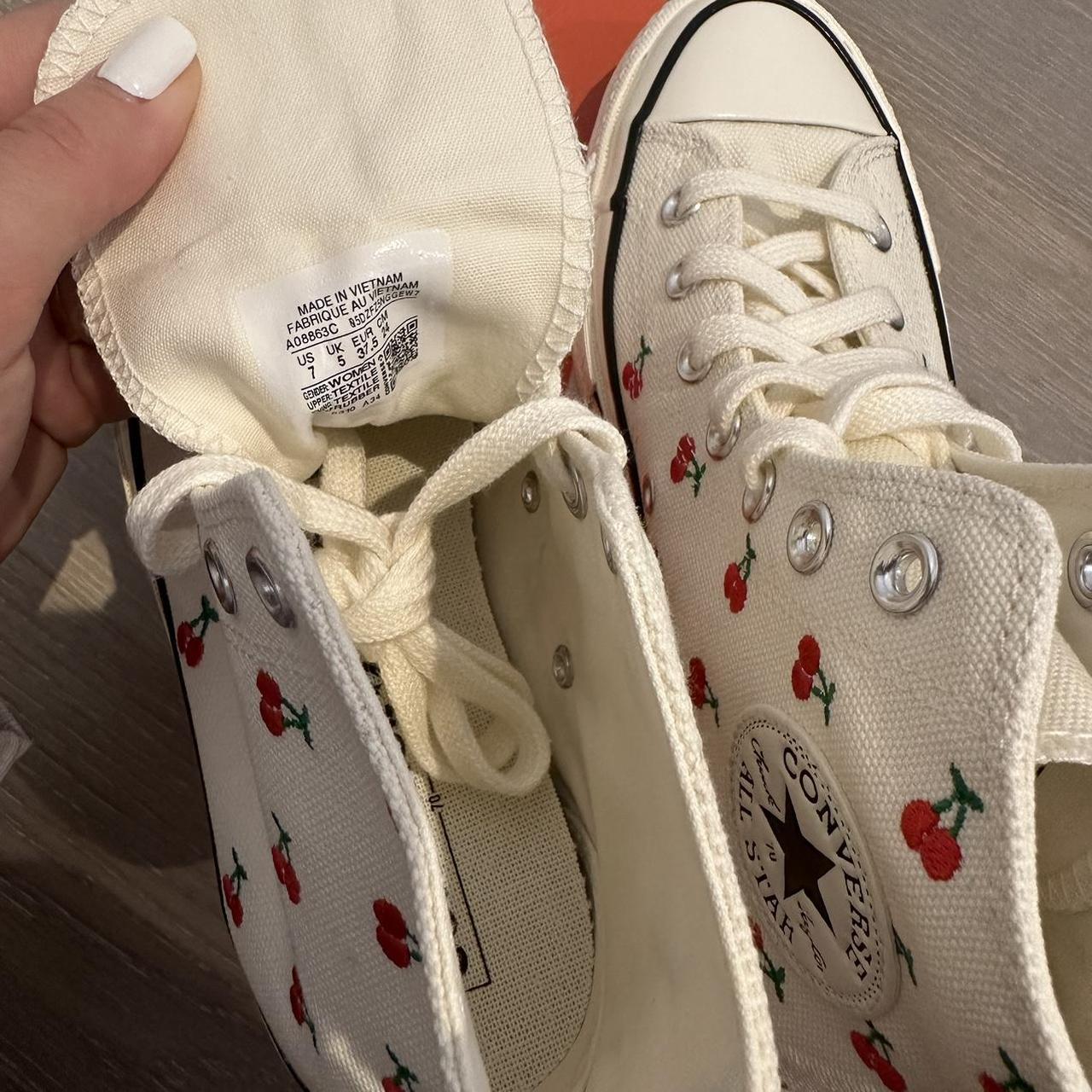 Converse chuck 70 hi cherry trainers in cream. Size... - Depop