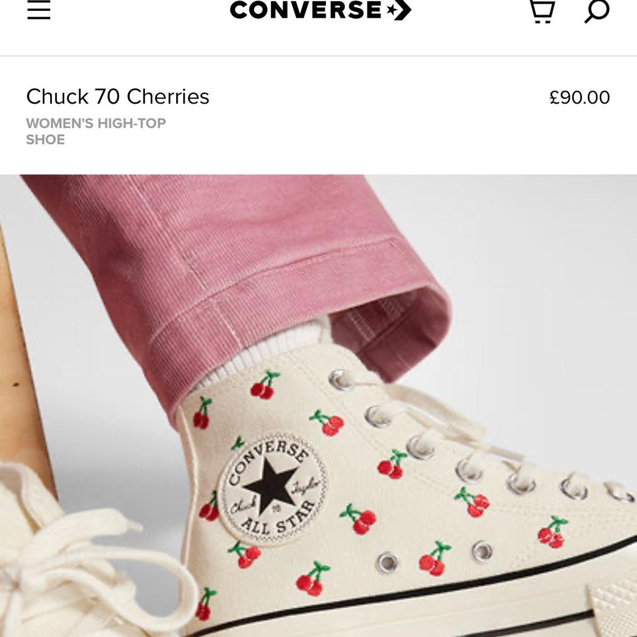 Converse chuck 70 hi cherry trainers in cream. Size... - Depop