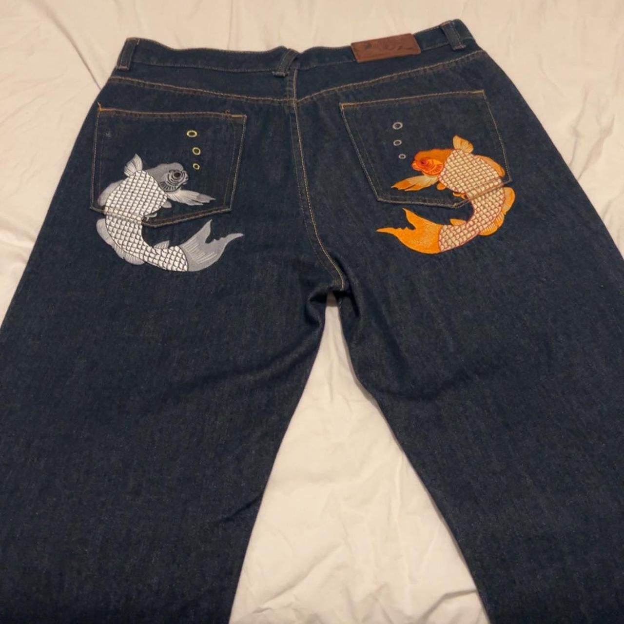 Japanese embroidered Koi Fish Jeans W32 x... - Depop