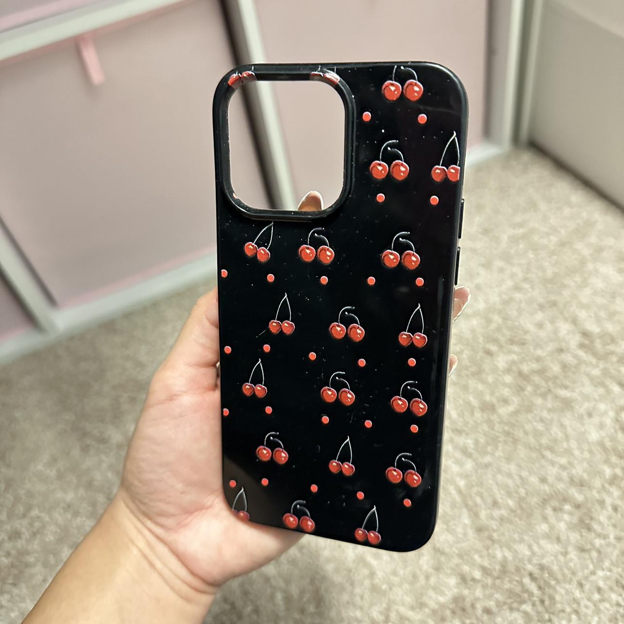 cherry print iphone 14 pro max case. minor scratches... | Depop