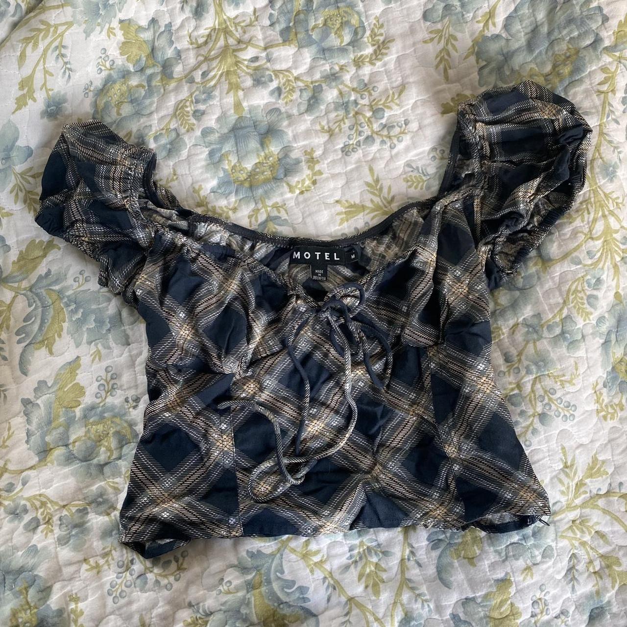 motel rocks brand plaid pattern milkmaid top! great... - Depop