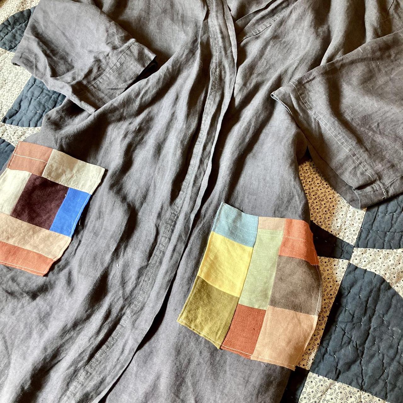 100% linen robe hand made and dyed color block pockets - Depop