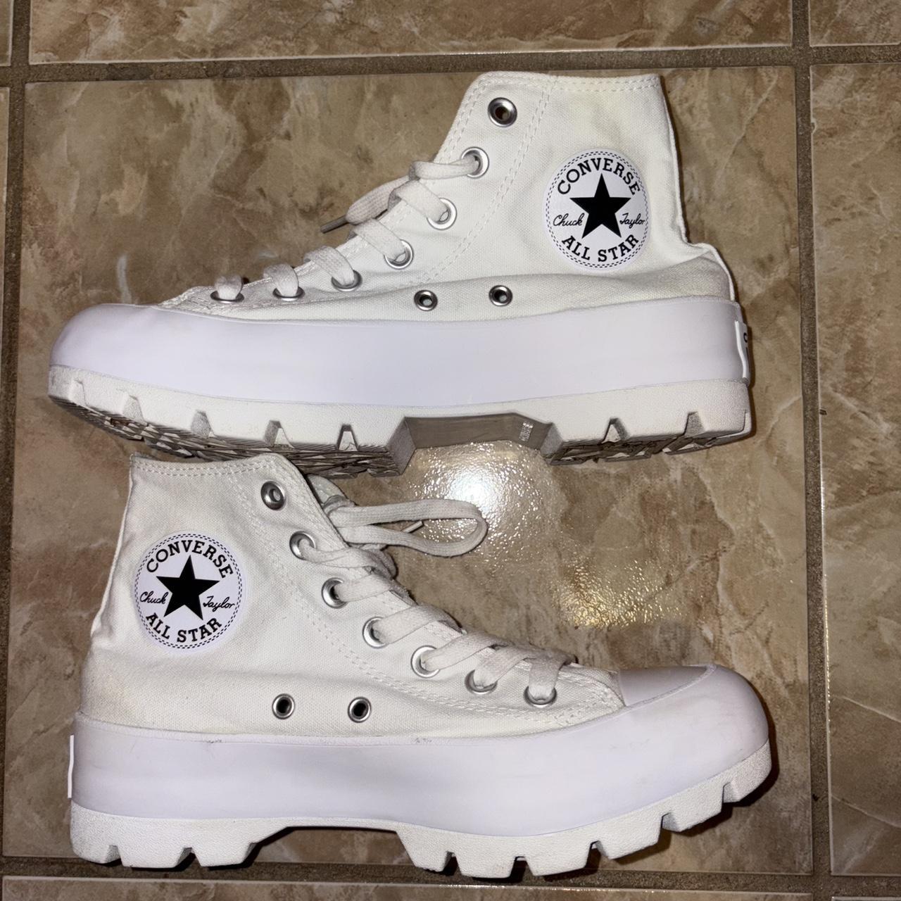 White Converse platform trainers with a 2.5"... | Depop