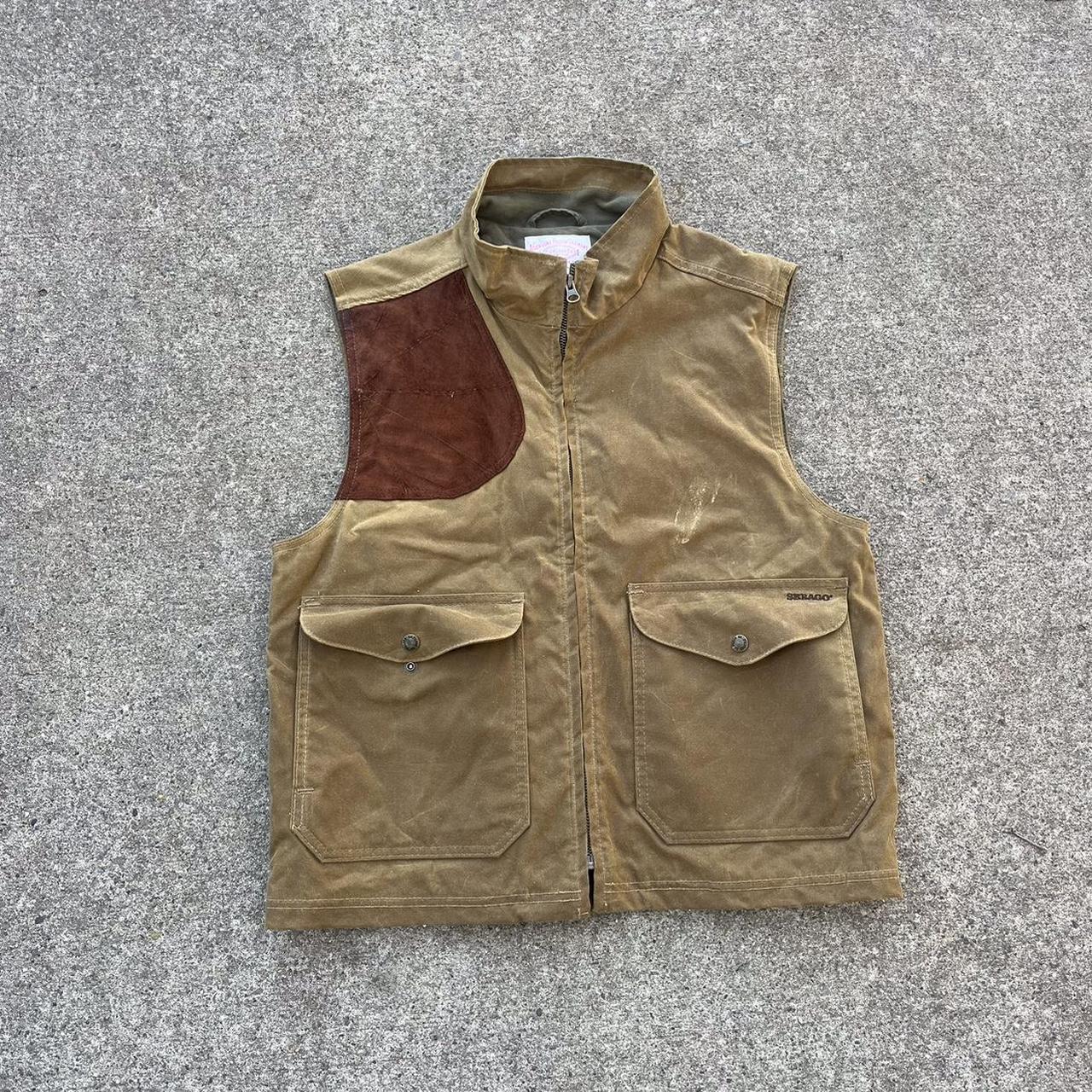 Vintage 90s CC Filson co waxed canvas brown vest... - Depop