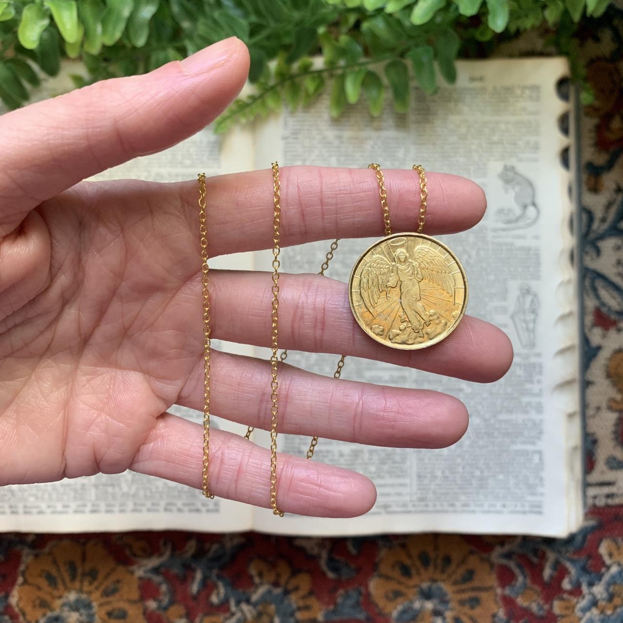 Angel Coin Amulet ☁️👼🏻☁️ Ethereal vintage shiny gold... - Depop